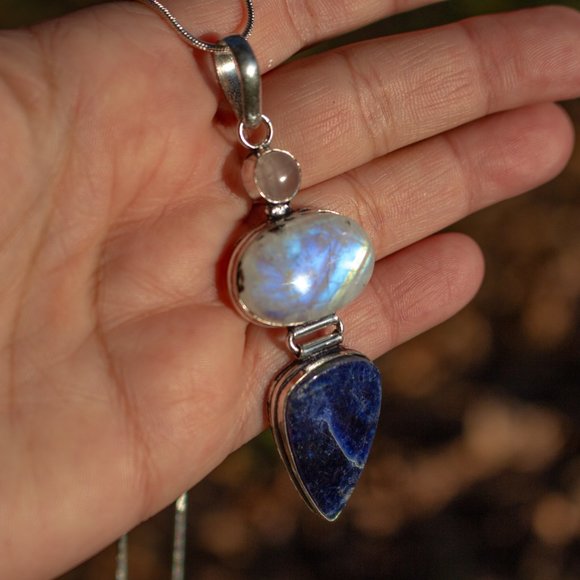 Jewelry | Rose Quartz Rainbow Moonstone Sodalite Trio Necklace | Poshmark